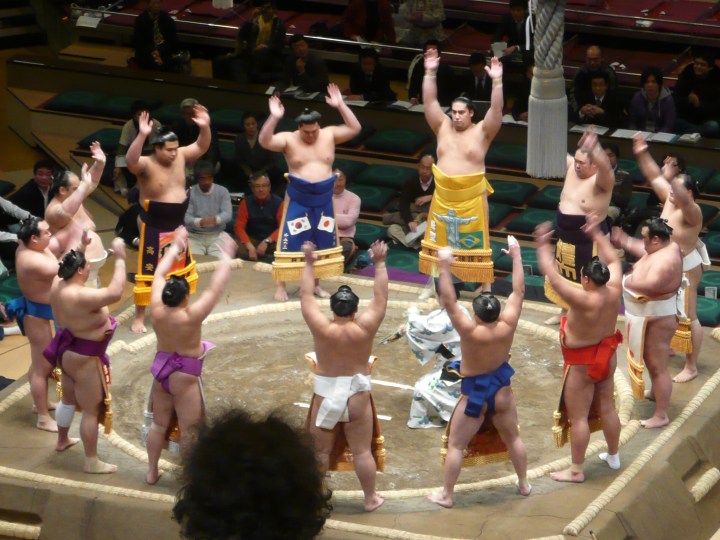 Slapping of the belly, pounding of the legs and throwing of the salt at ...